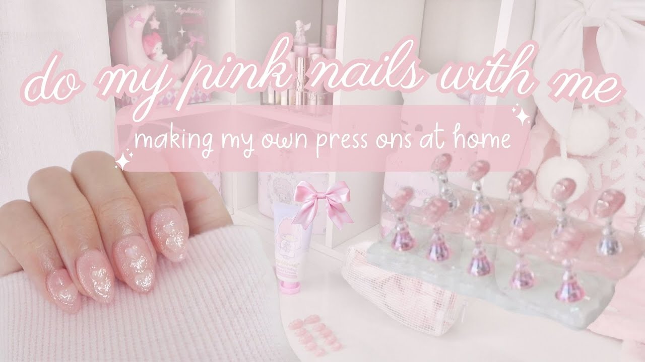 how to make your own sparkly pink press on nails at home 🎀 winter ...