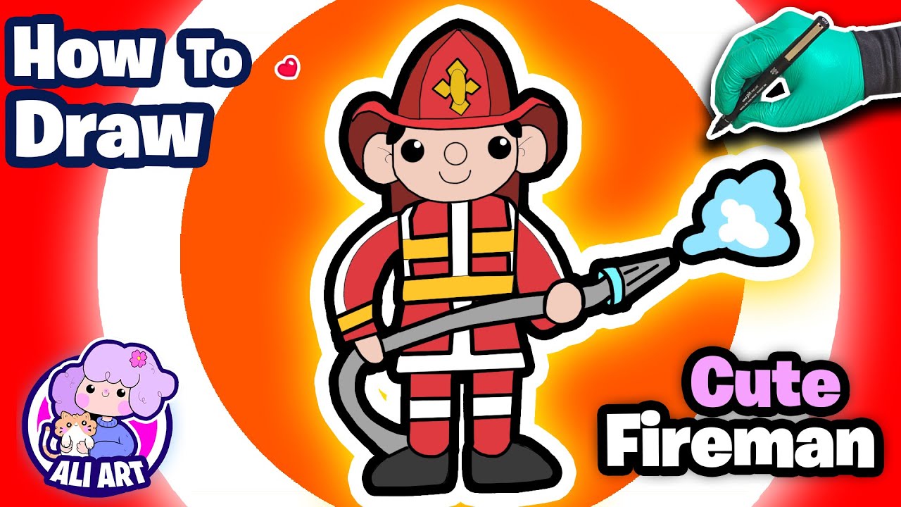 How To Draw A Cute Firefighter Easy Step By Step Tutorial Drawing With ...