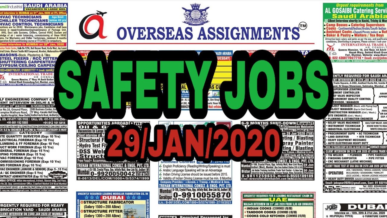 SAFETY JOBS VACANCY (29/JAN/2020) - YouTube