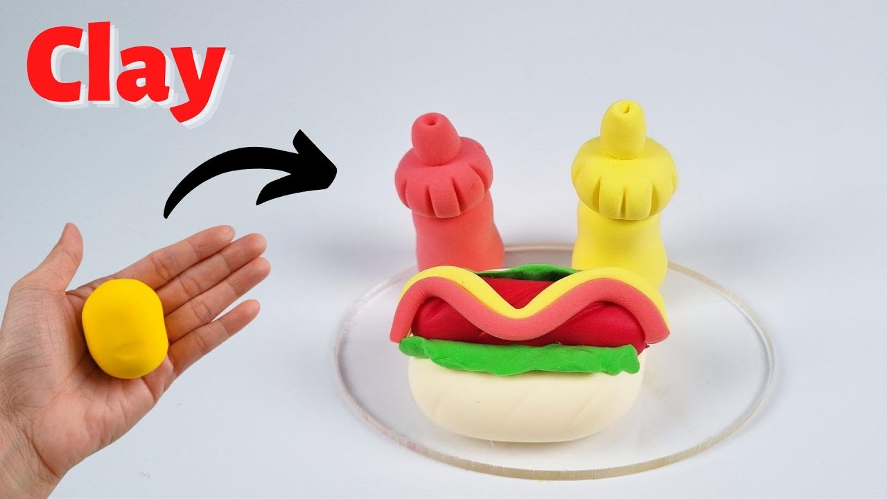 How to make clay HOT DOG easy ️ How to make HOT DOG with clay 😊 polymer ...