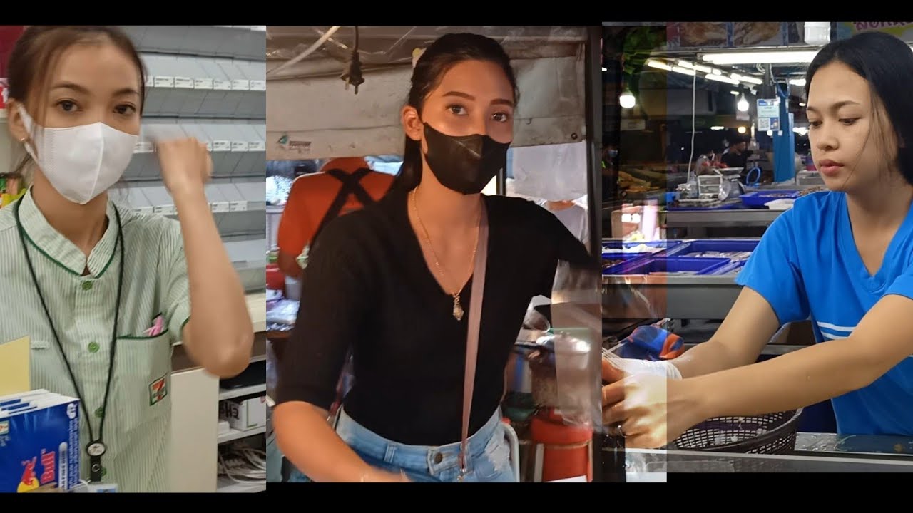 Beautiful Thai Girls Serving and Selling food at the market Bangkok ...
