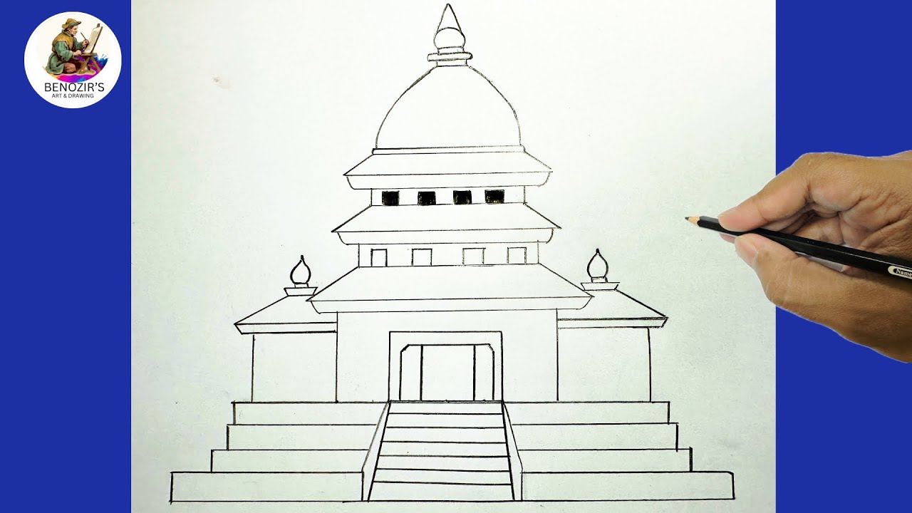 How to draw a temple | Drawing temple step by step #drawing#art# ...