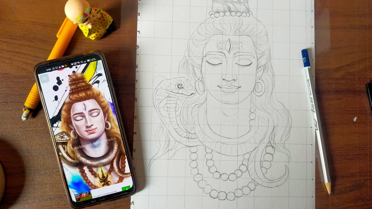 How to draw lord shiv drawing | Grid Method Detailed video ...