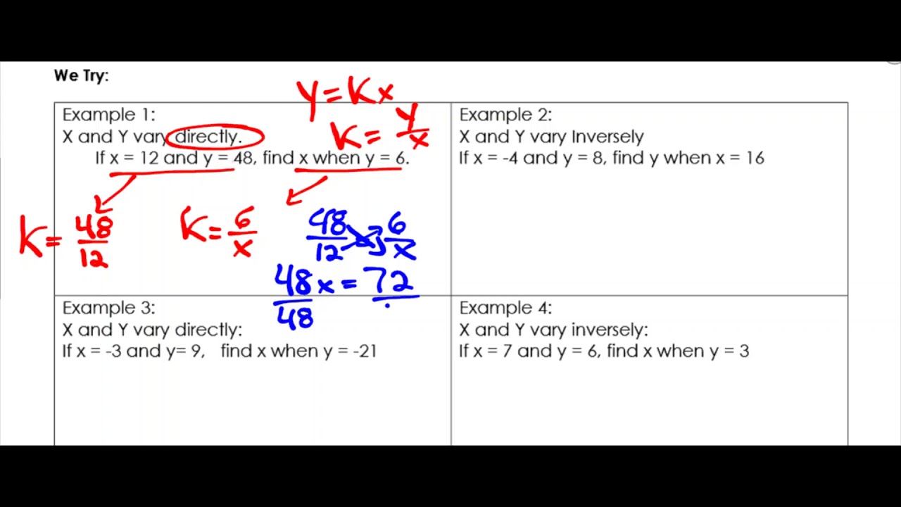 Direct and Inverse Variation Missing Values - YouTube