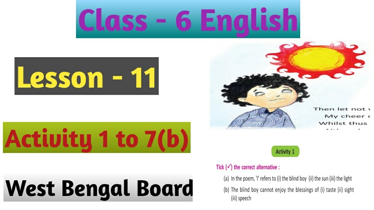 Class 6 English Lesson 11 The Blind Boy Activity 1 to 7 (b) - YouTube