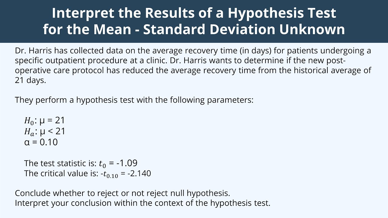 Interpret the Results of a Hypothesis Test for the Mean - Standard ...