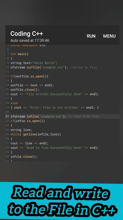 Read and Write to the File in C++ #readandwrite #filehandling #cpp - YouTube