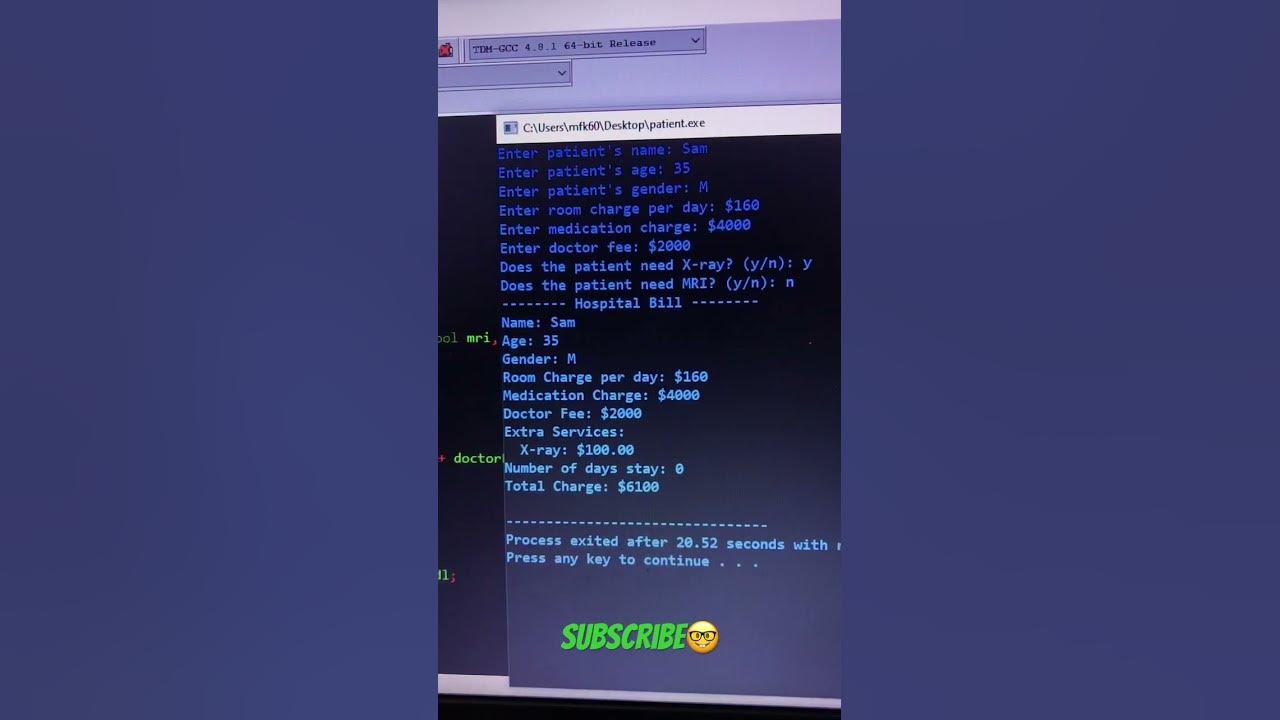 Hospital Charges In C Ide Dev C Cppprogramming Codingtime Codinglife Youtube