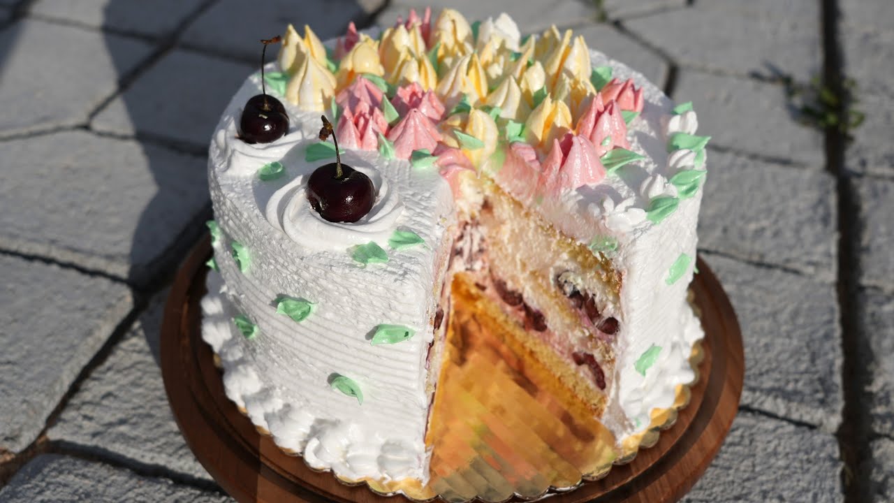 "Cherry Orchard" - Cherry cake with fresh cherries inside, covered with ...