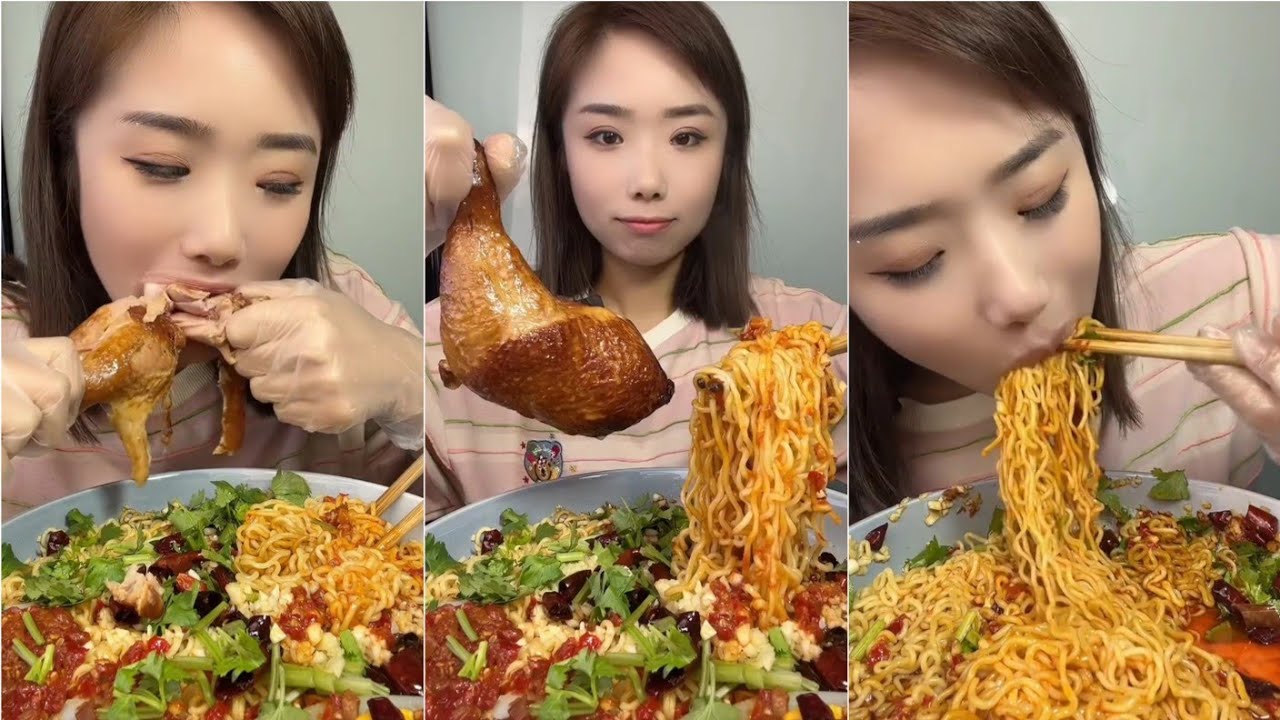 Asmr Mukbang Spicy Noodles and chicken piece Eating challenge - YouTube