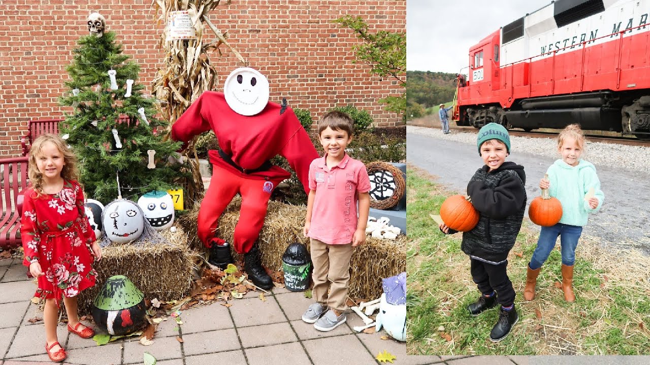 Sage & Poppy's Adventures with Trains, Scarecrows and Pumpkins - YouTube