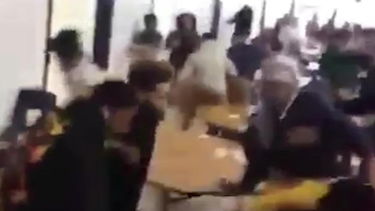Giant cafeteria brawl at Maryland high school sends 3 to hospital - YouTube