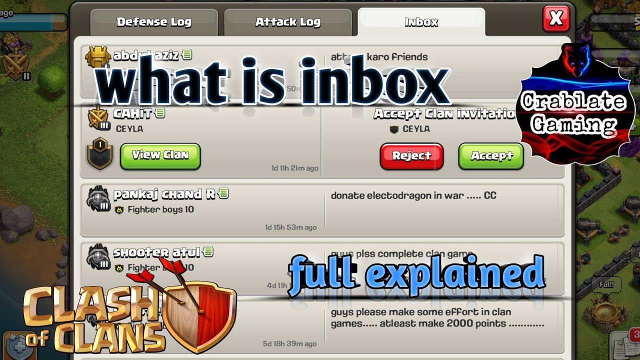 हिन्दी || Clash of clans || what is inbox chat in coc || crablate ...
