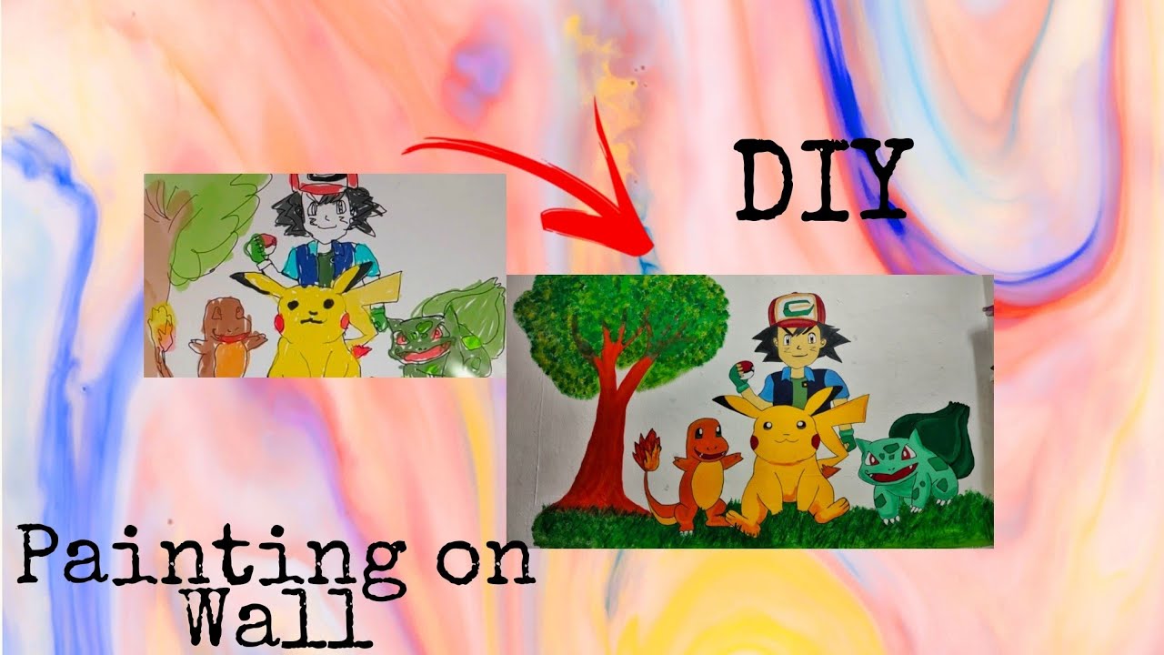 how to paint tree in on wall in easy way | DIY painting 🎨 POKEMON on ...