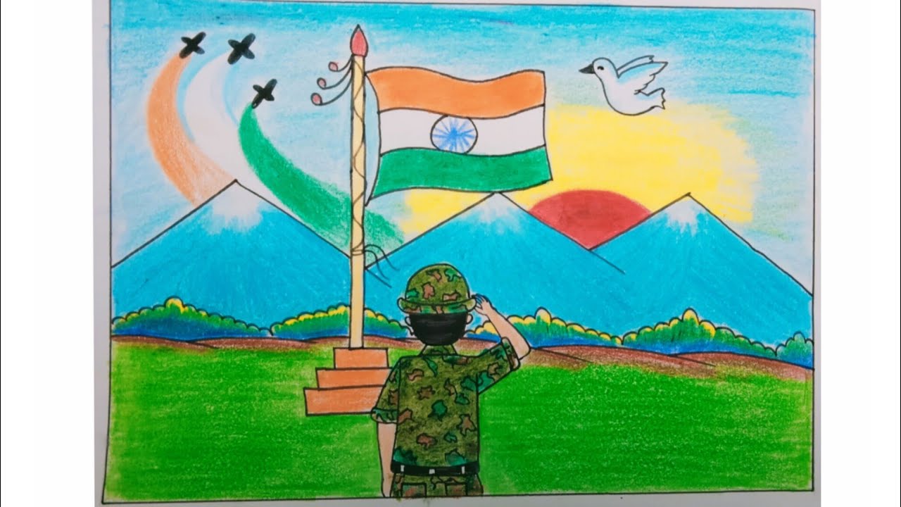 lndependence day drawing/Independence day scene with Indian soldier ...