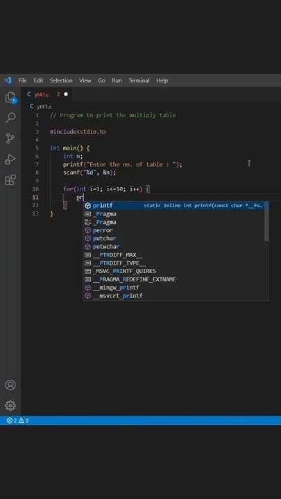 C Program to print the Multiply Table || #shorts #coding #clanguage - YouTube