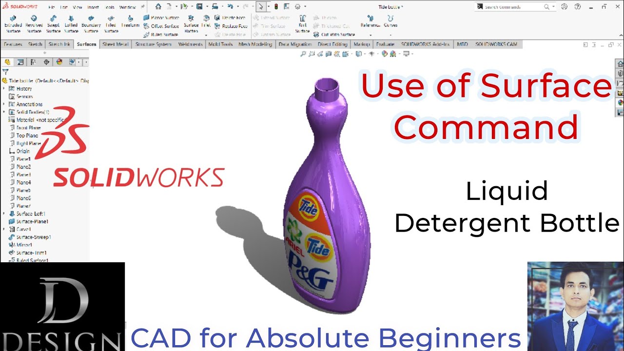 Liquid Detergent Bottle Design in Solidworks CAD || Lofted Surface ...