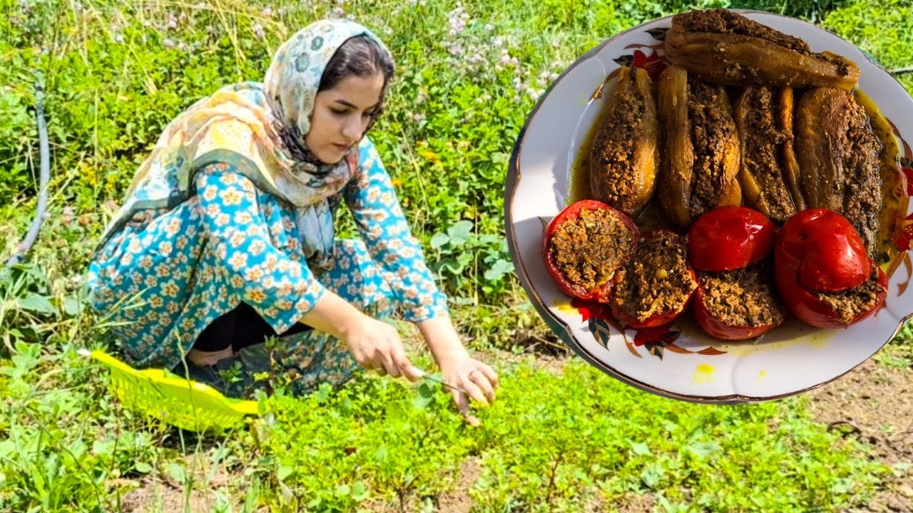 Eggplant kebab recipe🍆🍆.Making Delicious Stuffed Tomato Outdoor🍅 ...
