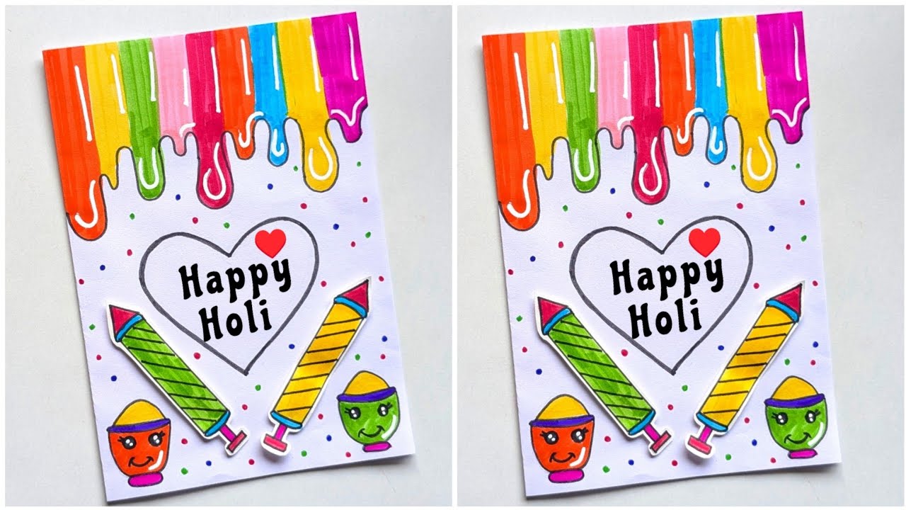 Happy holi card drawing 2025 / Holi greeting card making from white ...