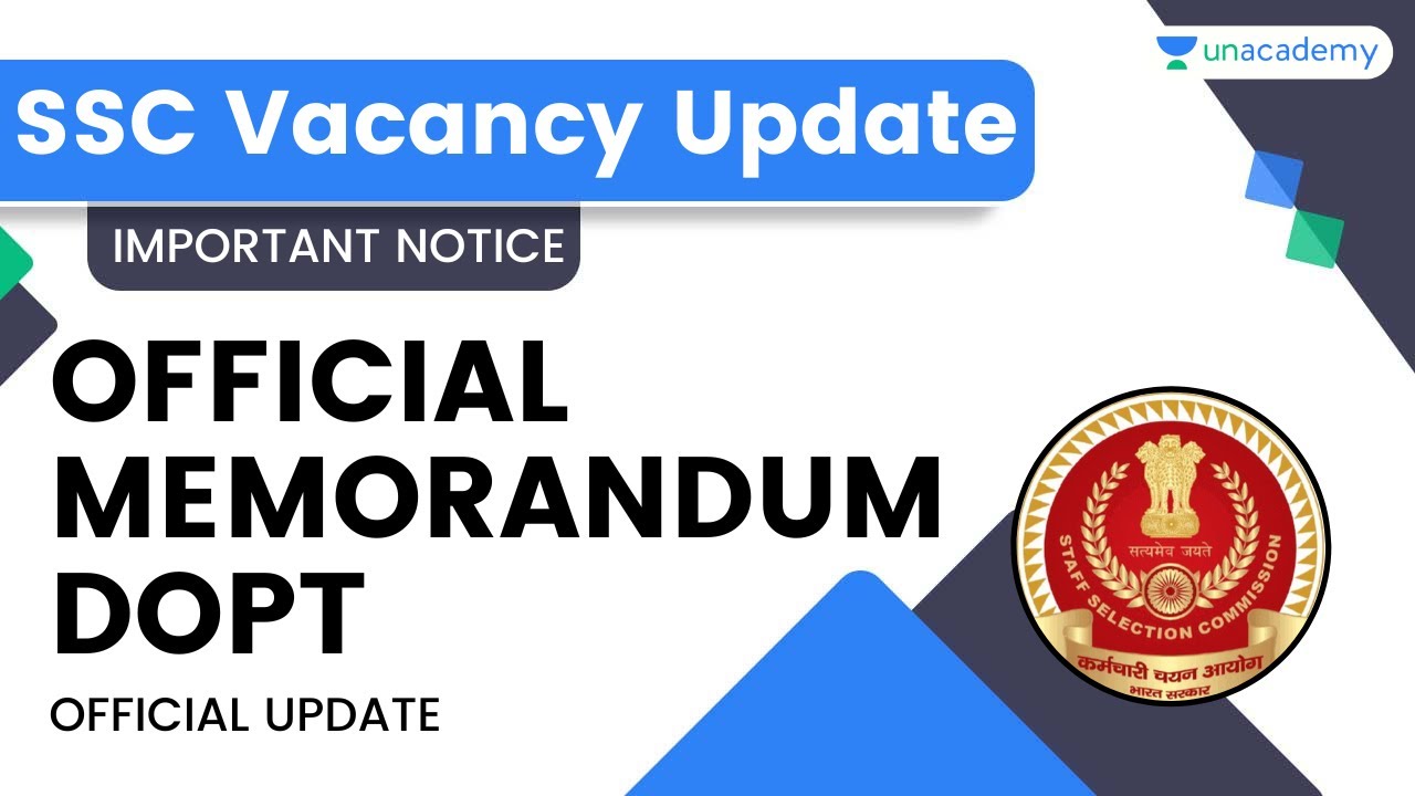 SSC Vacancy Update OFFICIAL MEMORANDUM of DOPT | Official Update - YouTube