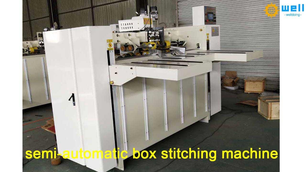 High speed semi automatic stitching machine for box - YouTube