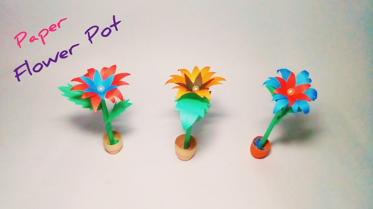 DIY Small Paper Flower Pot→Quilling Miniature Flower Pot→Craft Paper ...