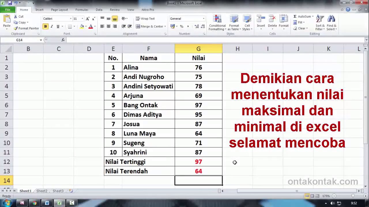 Rumus Cara Mengetahui Nilai Maksimal dan Minimal di Excel - YouTube