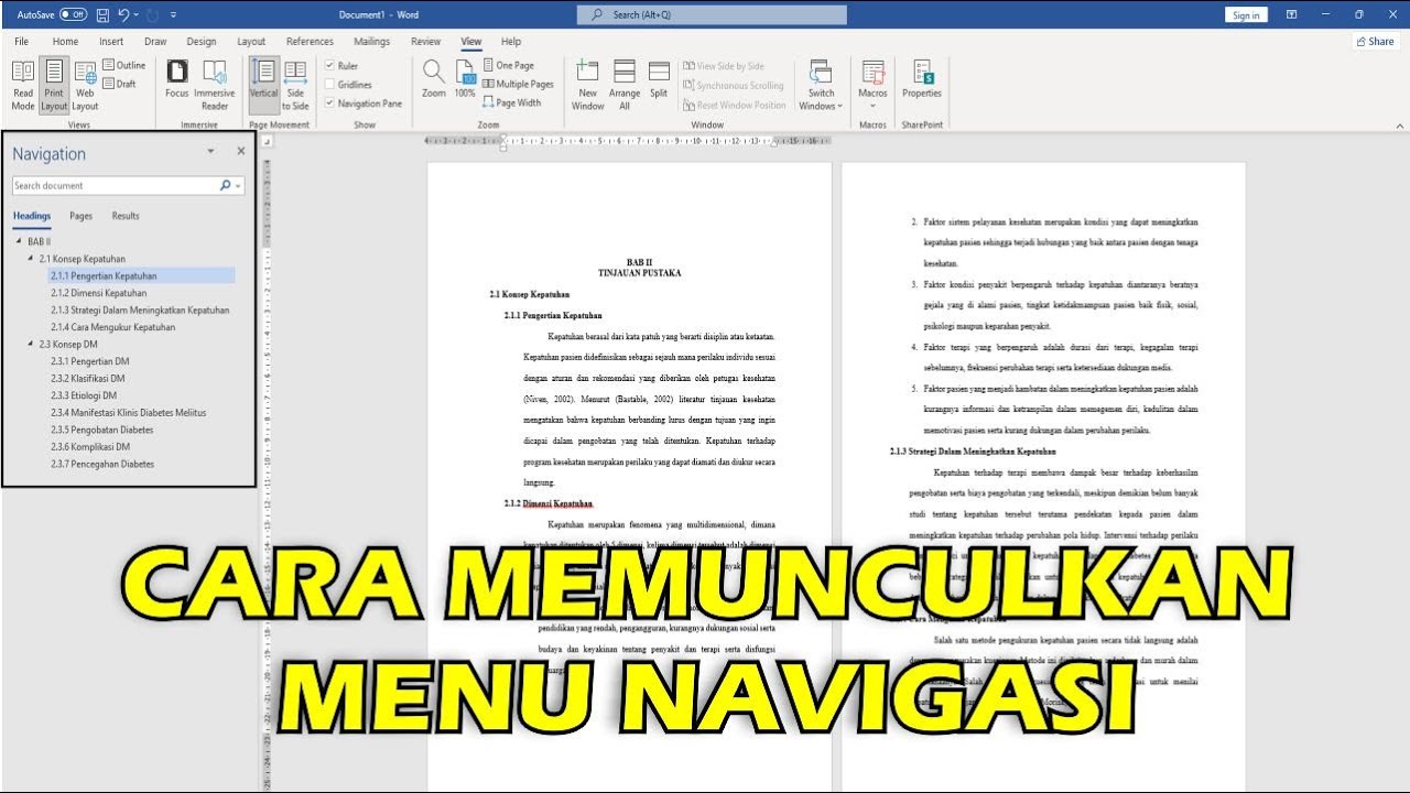 CARA MEMUNCULKAN MENU NAVIGASI (PANEL NAVIGASI) DI MICROSOFT WORD - YouTube