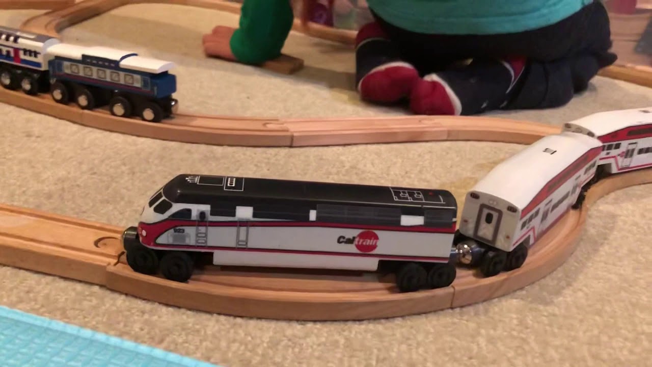 Caltrain Toy on Wooden Track - YouTube