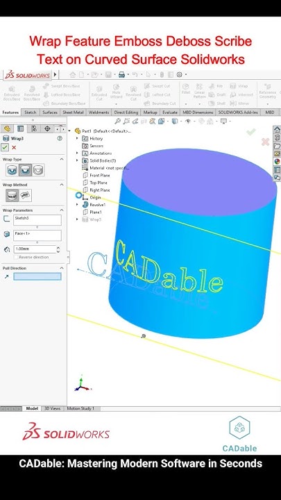 Wrap Feature Emboss Deboss Scribe | Text on Curved Surface Solidworks #solidworkswrapfeature ...
