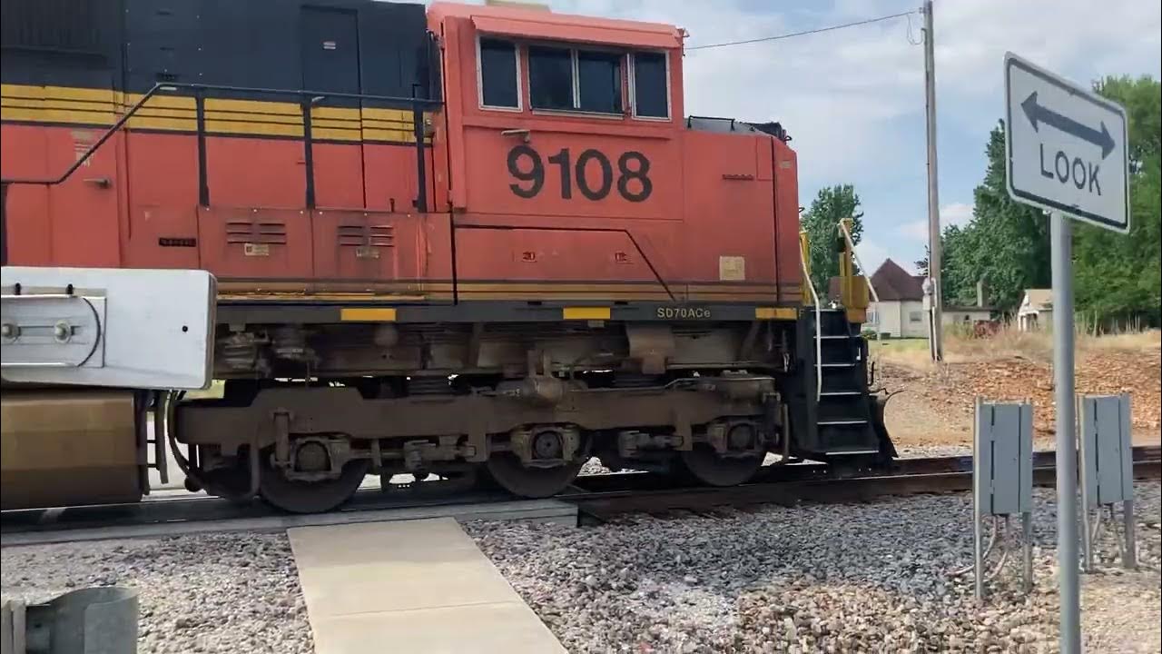BNSF 9108 Lead’s a Westbound Oil Train with CSX & NS Foreign Power in Republic Missouri 7-8-2022 ...