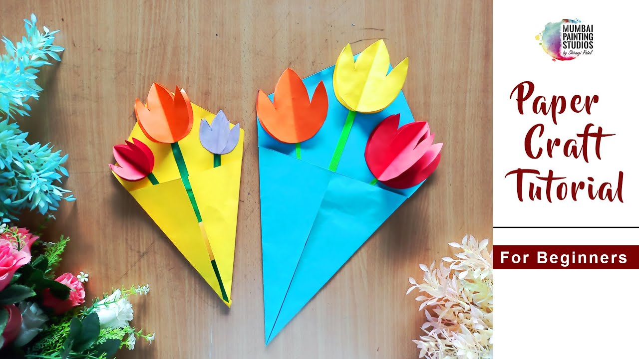 How to make 3d Flower Bouquet Tutorial | Learn Easy Flower Bouquet Card ...