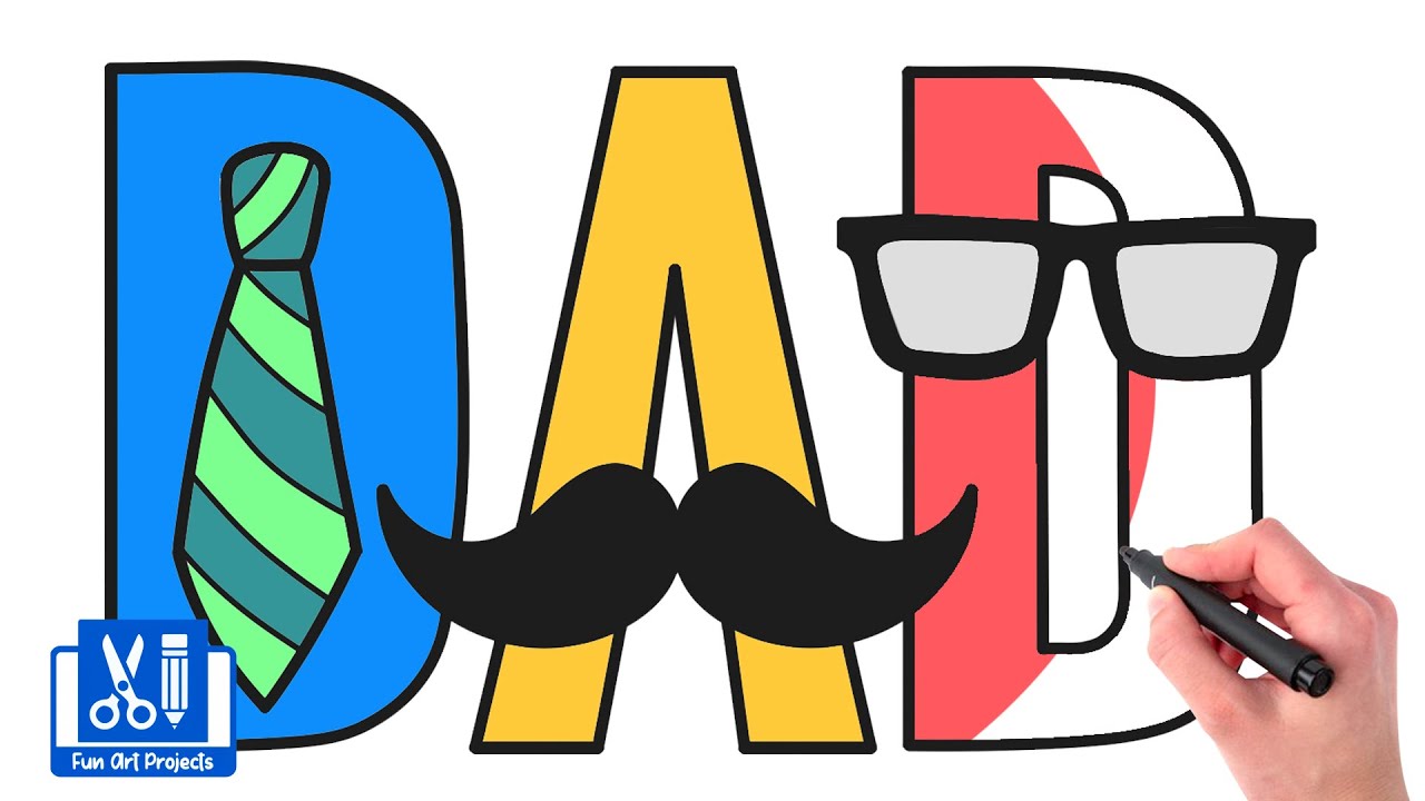 How To Draw DAD in Letter Blocks | Drawing Father's Day Step By Step ...