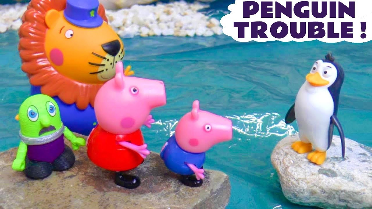 Peppa Pig Plays hide and seek with Mr Lion's Penguins - YouTube