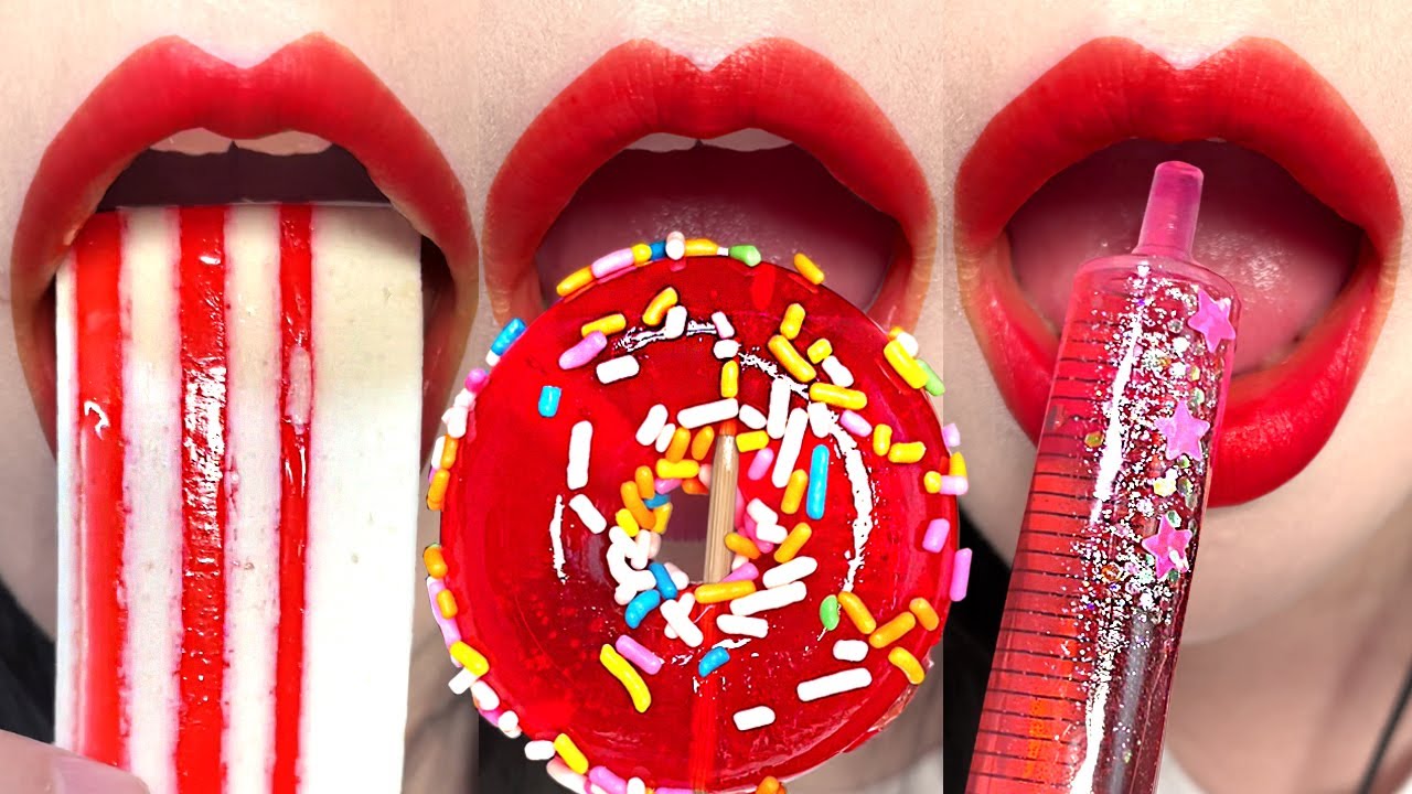 ASMR RED&PINK DESSERT RAW PORK BELLY JELLY DOUGHNUT JELLY JELLO SHOOTER ...