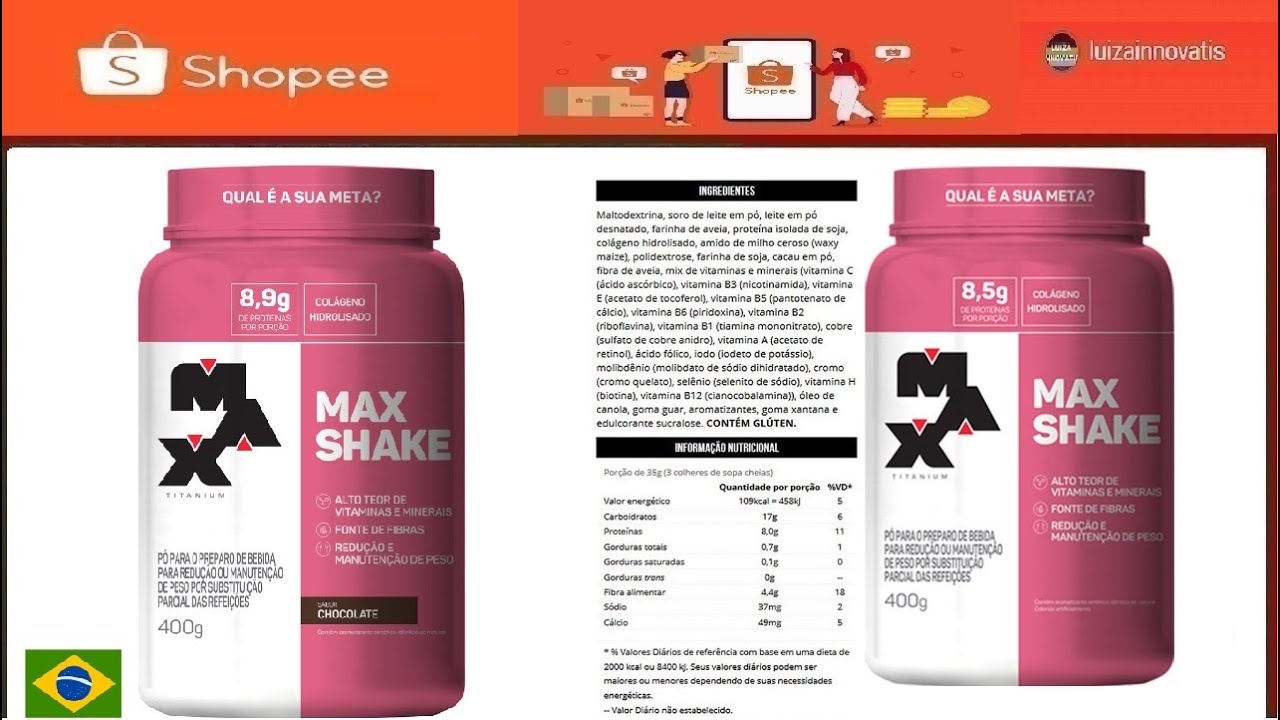 Shopee - Shake Emagrecedor - Max Shake 400g - Max Titanium - YouTube