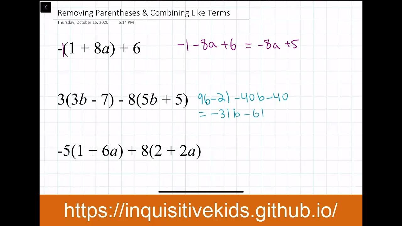 Removing Parentheses & Combining Like Terms - YouTube