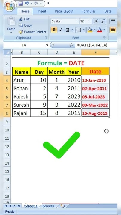 How to Use DATE Formula in excel | Excel DATE Function | #excel #excelformula #shorts - YouTube
