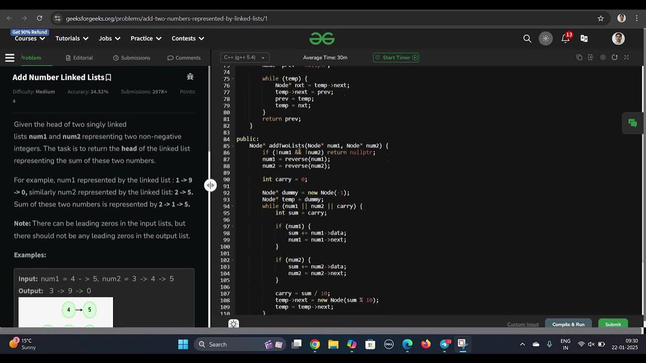 Add Number Linked Lists| #gfg #potd | 22-01-2025 | @DecodeMaster01 - YouTube