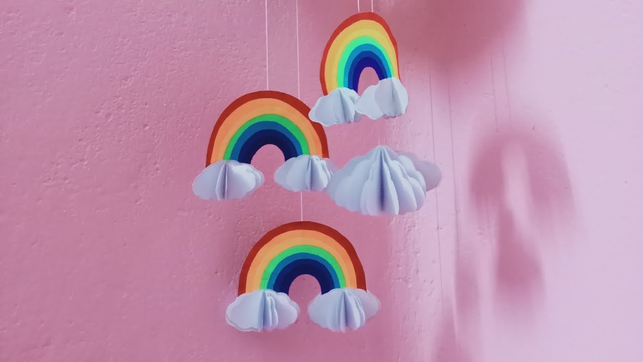 3D hanging clouds Rainbow diy☁️🌈# wall hanging cloud wall decor - YouTube