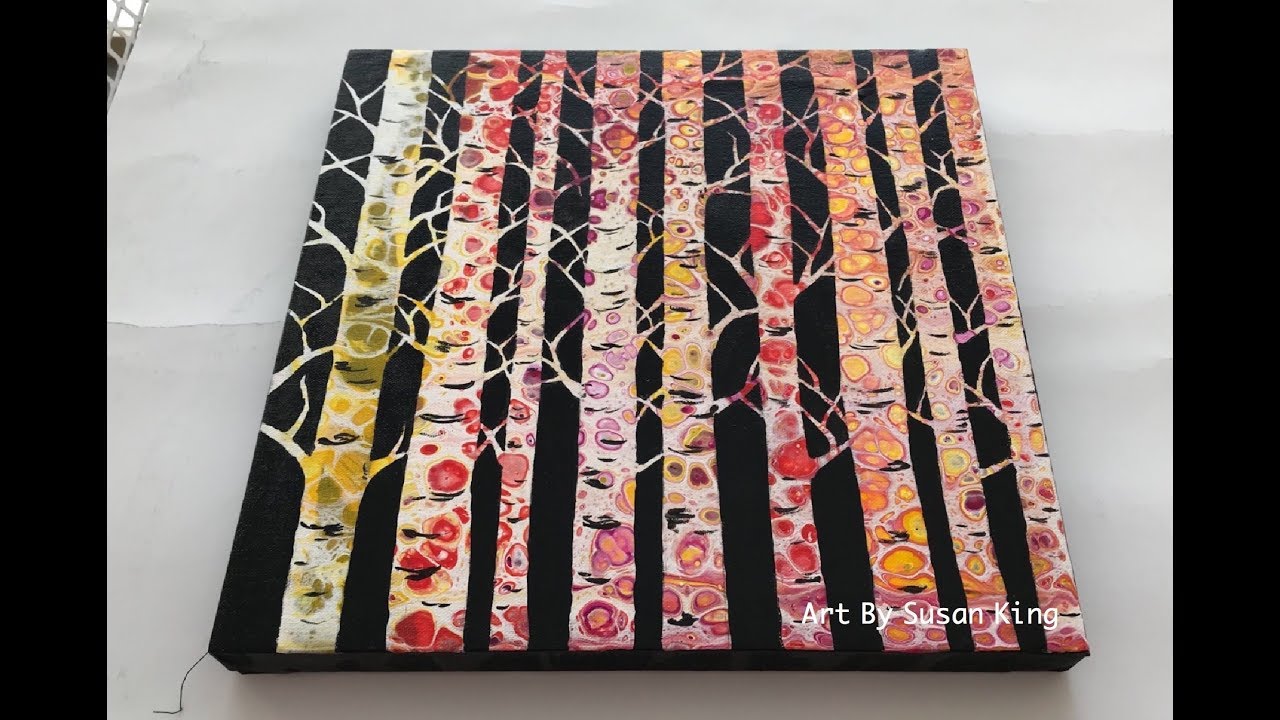 (123) Acrylic Pouring - Birch Trees over a Swipe ~ Acrylic Fluid ...