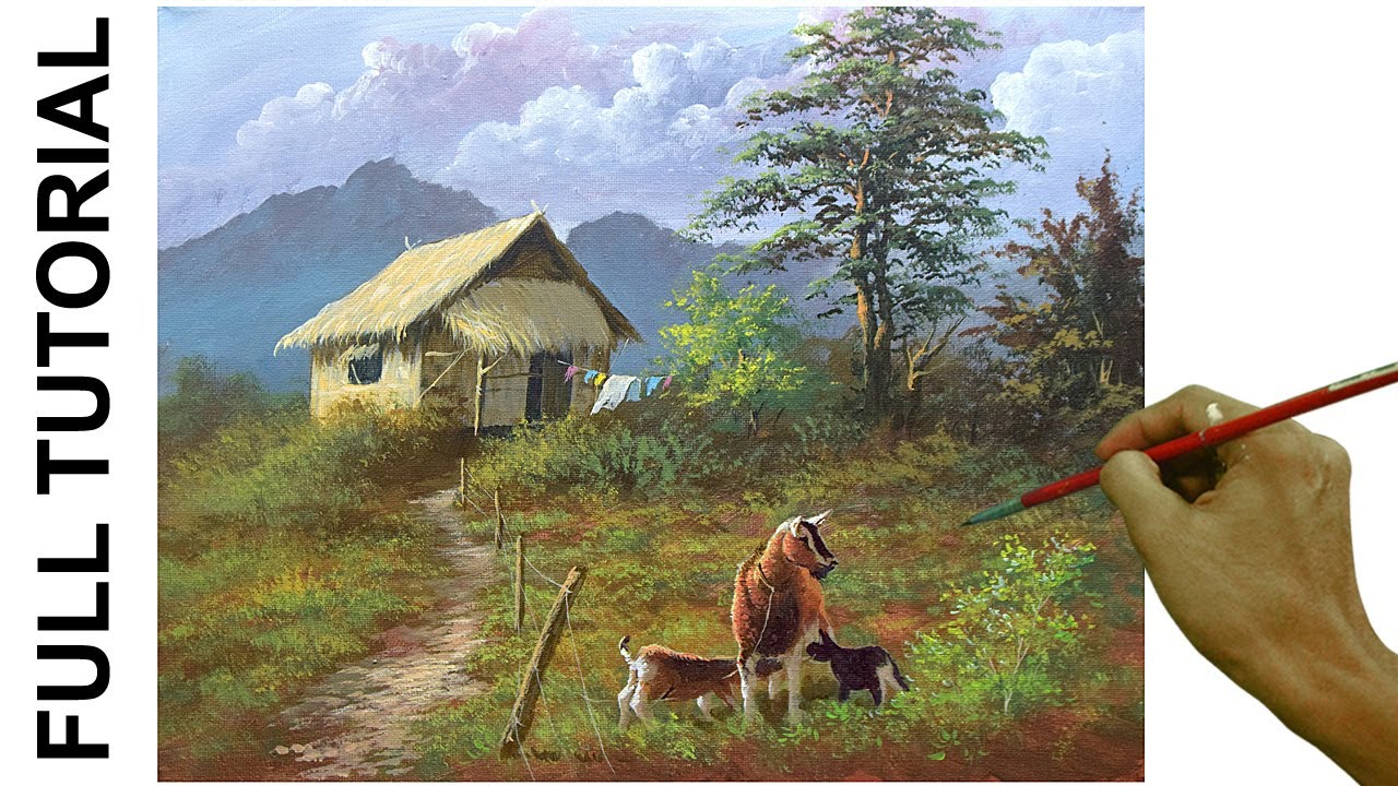 Tutorial : Acrylic Painting Landscape / Goats in the Farm / JMLisondra ...