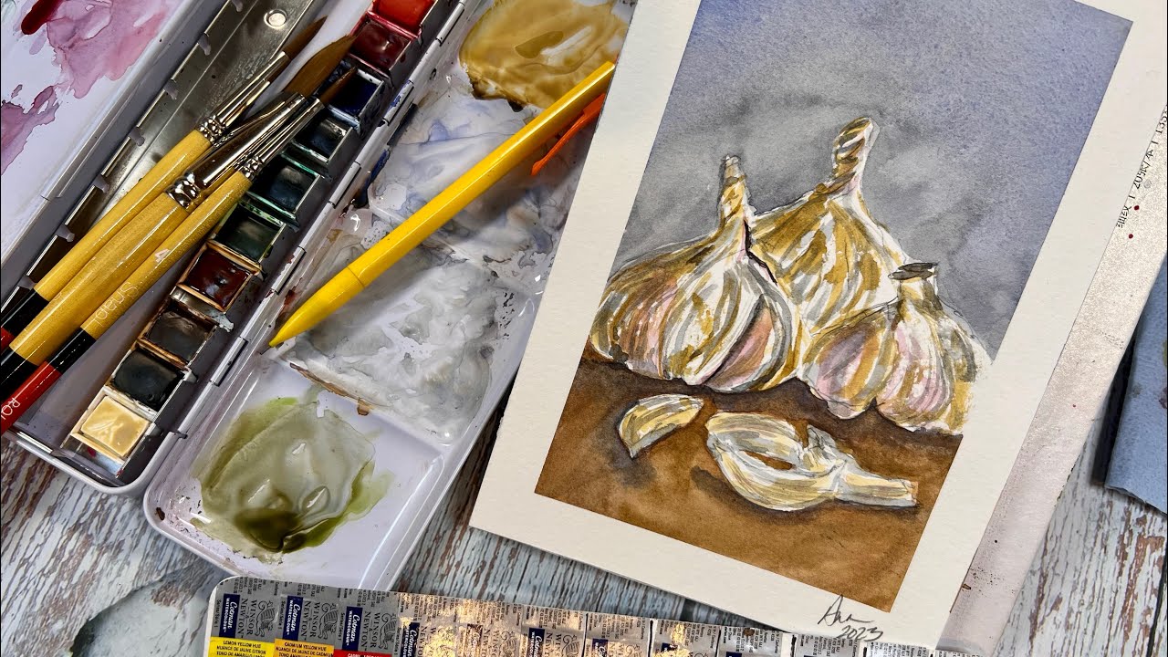 Beginning Watercolor Lesson 11 - Garlic - YouTube