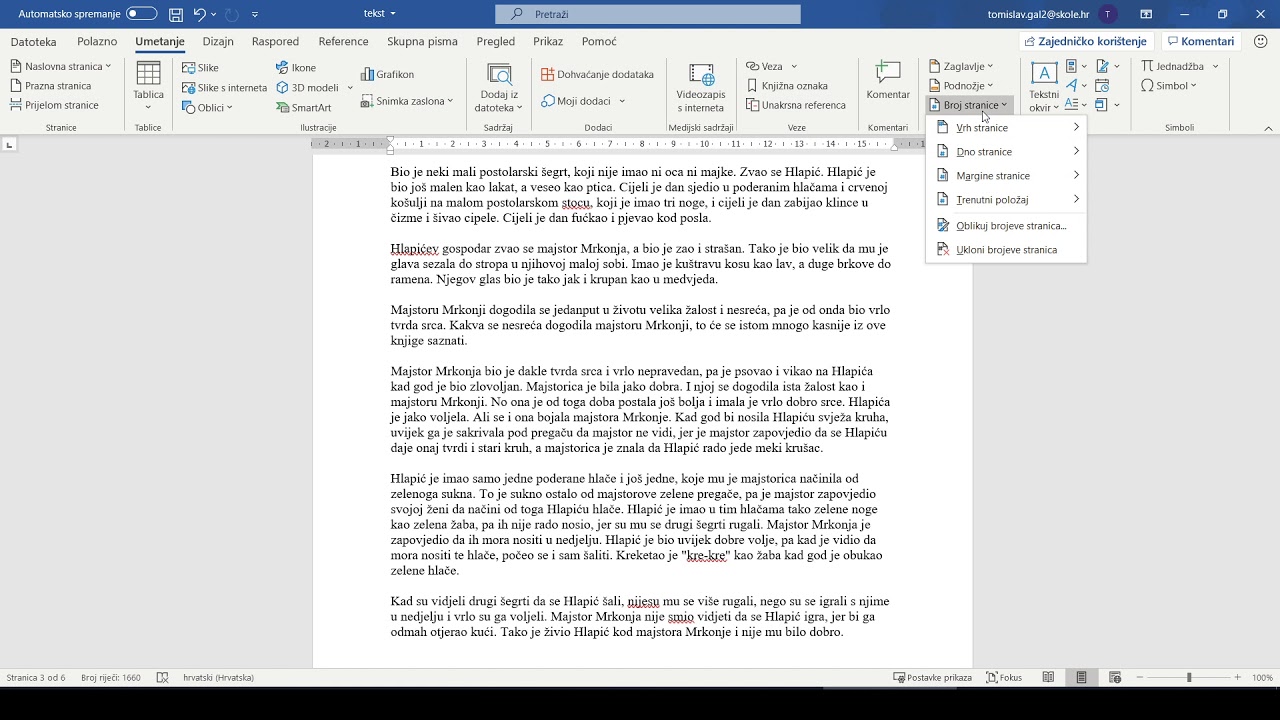 MS Word - tablica sadržaja i numeriranje stranica - YouTube