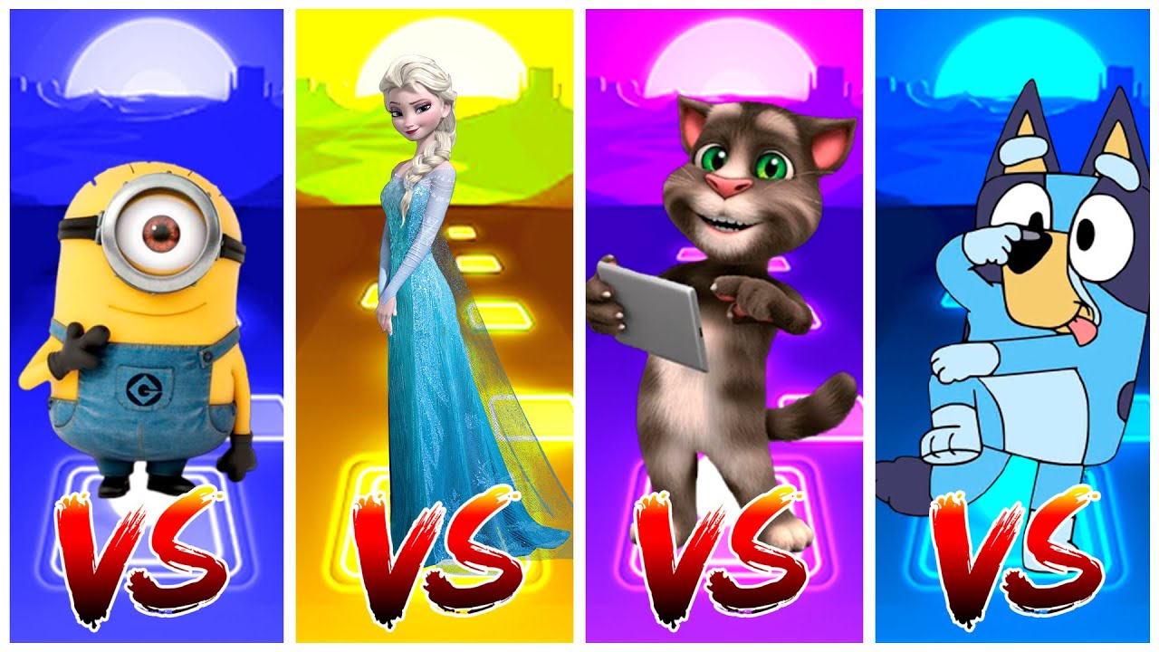 minions VS Frozen VS Talking Tom VS Bluey Tiles Hop EDM Rush #tileshop ...