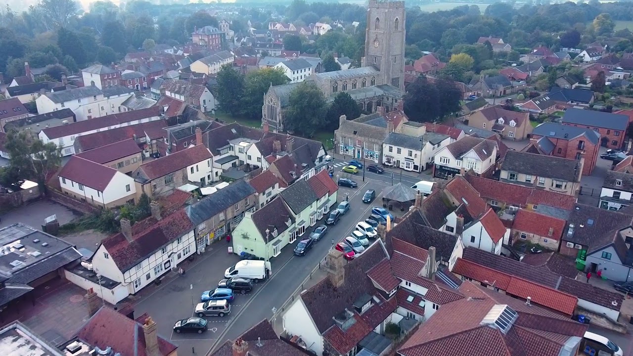Drone footage of Mildenhall Town centre - YouTube