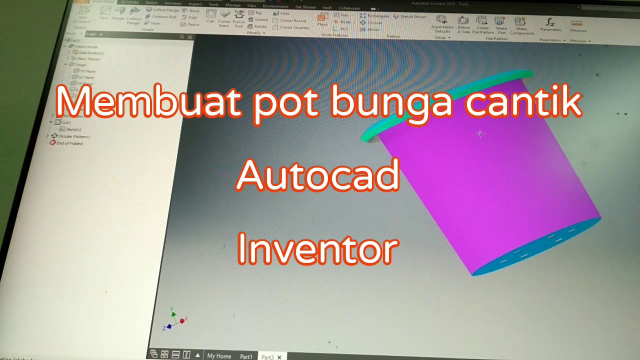 Belajar Autocad, Inventor buat pot bunga cantik - YouTube