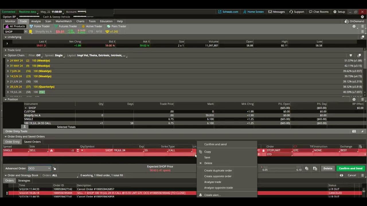 How To Create Oco Bracket Orders For Options In Thinkorswim Youtube