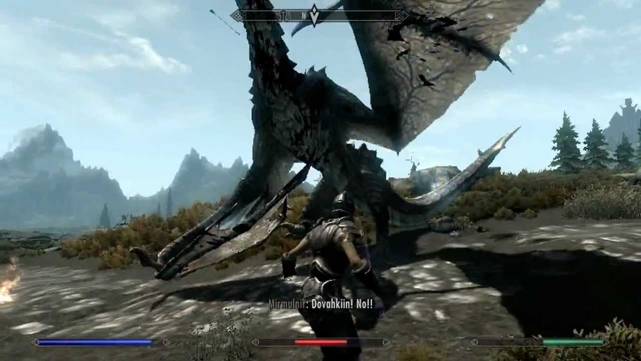 Skyrim first Dragon encounter (PC) - YouTube