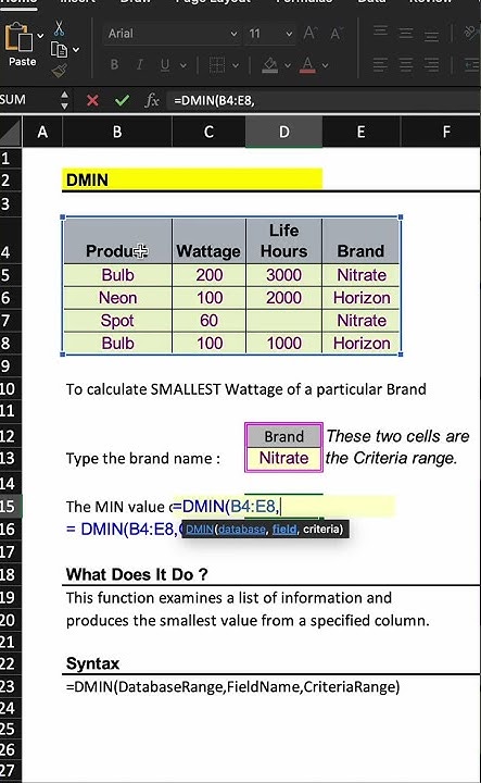 EXCEL DMIN FUNCTION | EXCEL HACKS - YouTube